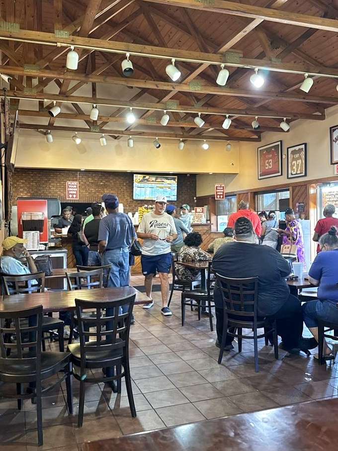 The lunch rush – a diverse crowd united by the universal language of "mmm" and the occasional need for extra napkins.
