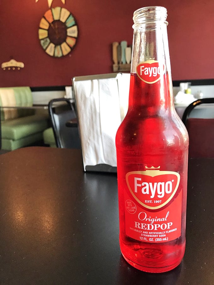A bottle of Faygo Red Pop – Michigan's liquid ruby that pairs surprisingly well with both sweet crepes and savory pierogis.