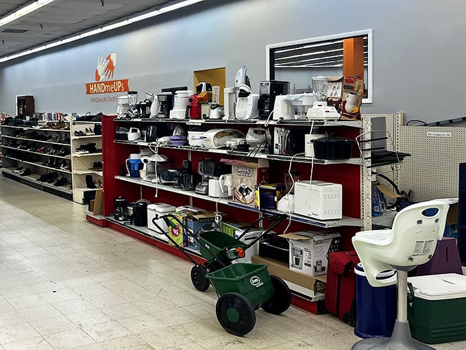 The small appliance section: where waffle makers, bread machines, and coffee grinders get their second chance at kitchen glory.