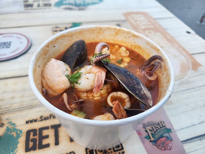 The fisherman's stew—where shrimp, mussels, and squid throw the ultimate pool party. Every spoonful tells a different story from the deep.