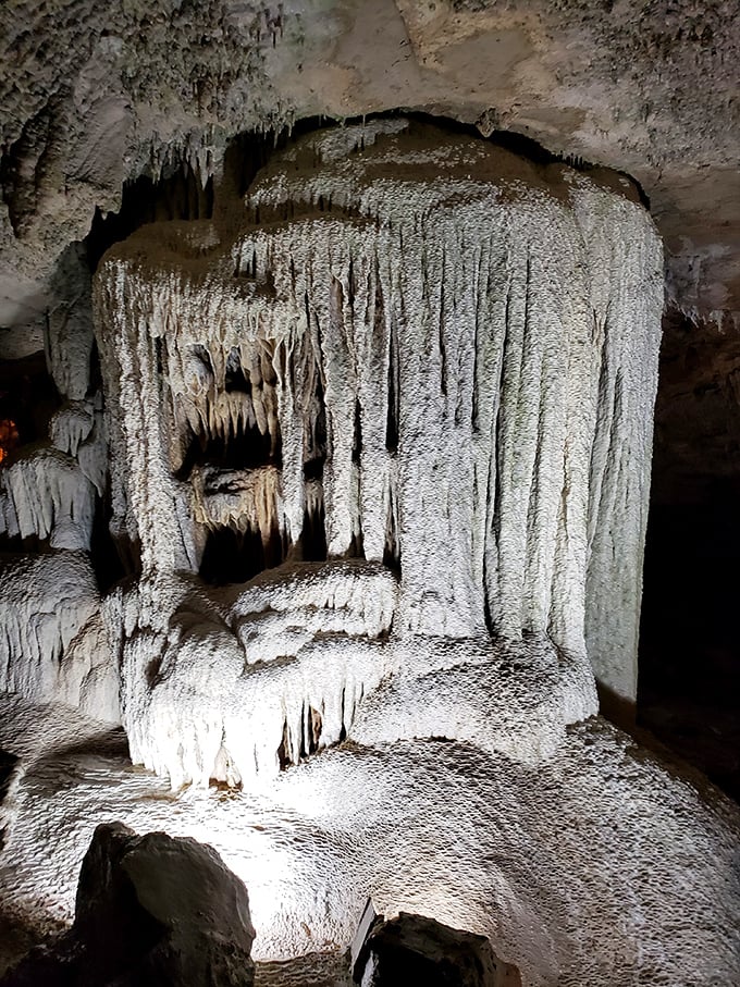 The cave's wedding cake formation stands in pristine white splendor. If only all desserts took 100,000 years to prepare—we'd appreciate each bite more!