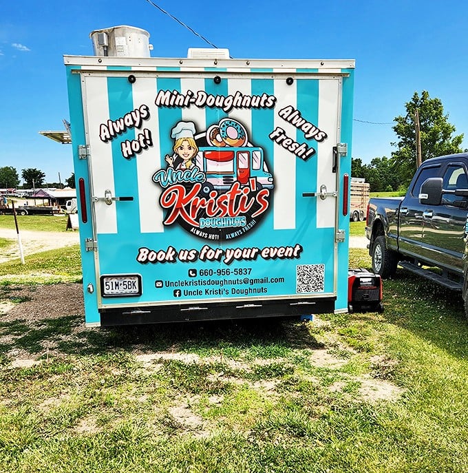 Uncle Kristi's doughnut truck – the sweet fuel station for serious antiquers. Nothing motivates bargain hunting like the promise of fresh fried dough.