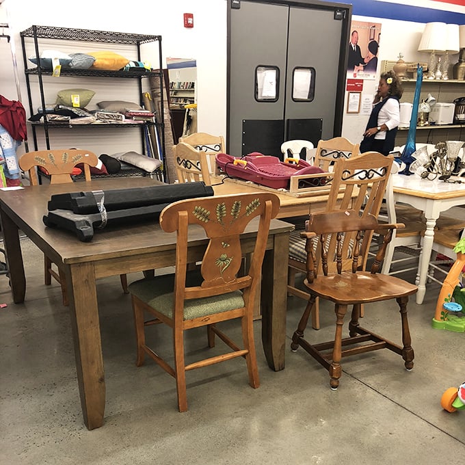 Dining sets and living room furniture arranged in inviting vignettes, helping shoppers envision these pieces bringing new life to their own homes.