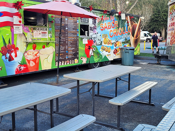Sabor Criollo's vibrant food truck promises Puerto Rican delights that'll have your taste buds doing the salsa. Those picnic tables won't stay empty long!