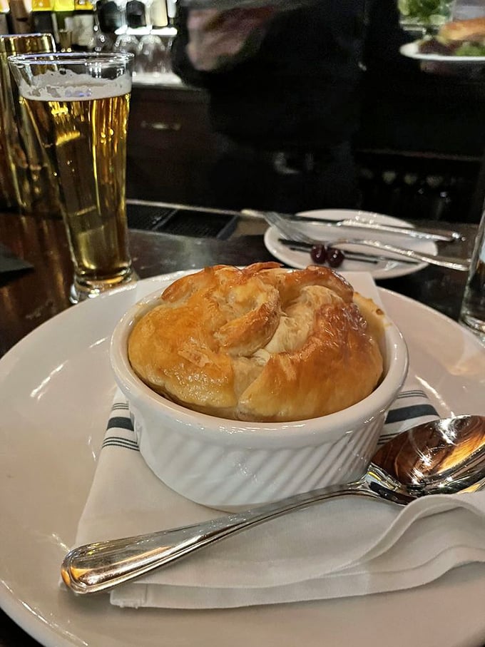 The golden dome on this pot pie looks like it should be protected by the National Park Service—a pastry monument to comfort food.