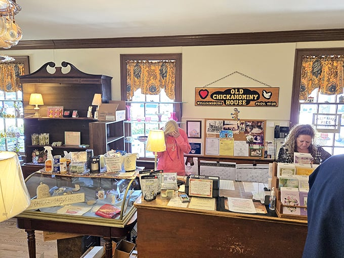 The gift shop: where you can take home memories that don't require refrigeration. Colonial-inspired treasures await behind that glass counter.