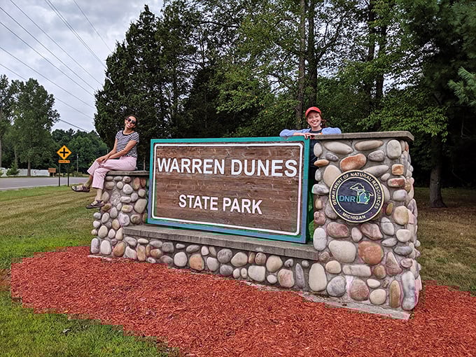 The entrance sign that promises adventure – like the wardrobe to Narnia, but with more sand and fewer talking lions.