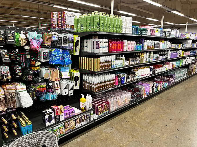 Personal care products arranged with the precision of a department store but priced like they're doing you a personal favor.