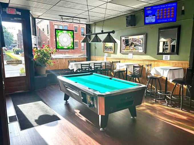 A pool table bathed in natural light—where friendships have been tested, bragging rights earned, and at least one marriage proposal has happened after a lucky shot.