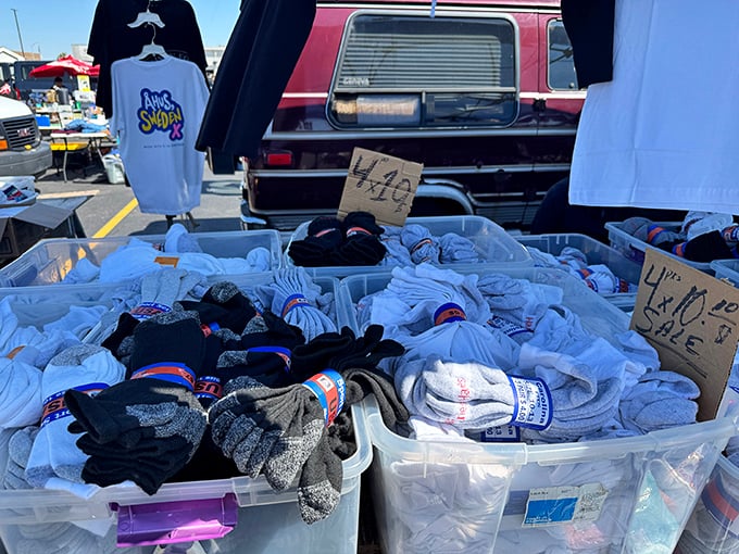 The sock economy thrives in plastic bins—where $1 can still buy you happiness, one foot at a time.