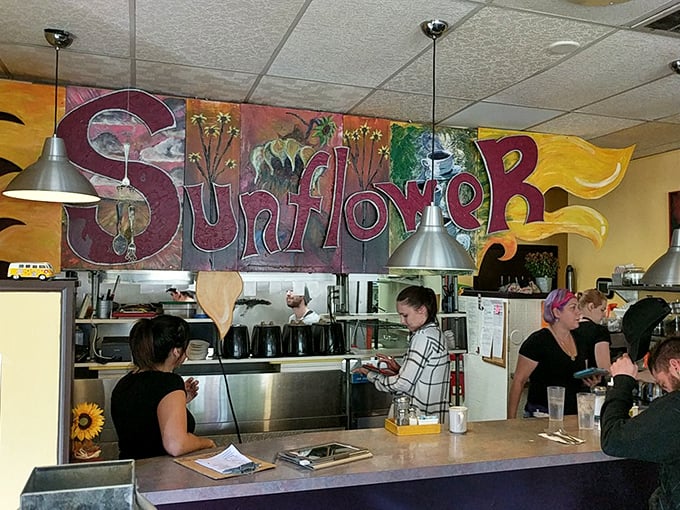 Behind the "Sunflower" sign, breakfast magic happens—where spatula wizards transform simple ingredients into morning masterpieces that keep Pottstown coming back.