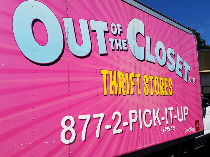 Even their donation pickup truck stays on brand with that unmistakable pink – like a rolling billboard for bargain-hunting with purpose.