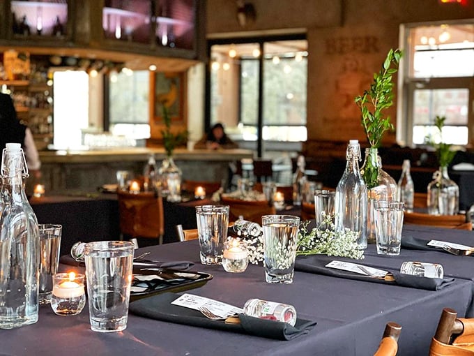 The event setup shows Flip Side isn't just about casual dining—they can class it up with the best of them. Water in glass bottles? Fancy!