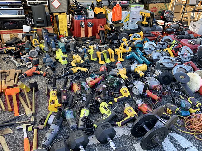 The tool section: where DIY dreams and home improvement aspirations collide in a glorious jumble of power tools that would make Tim Allen grunt with approval.