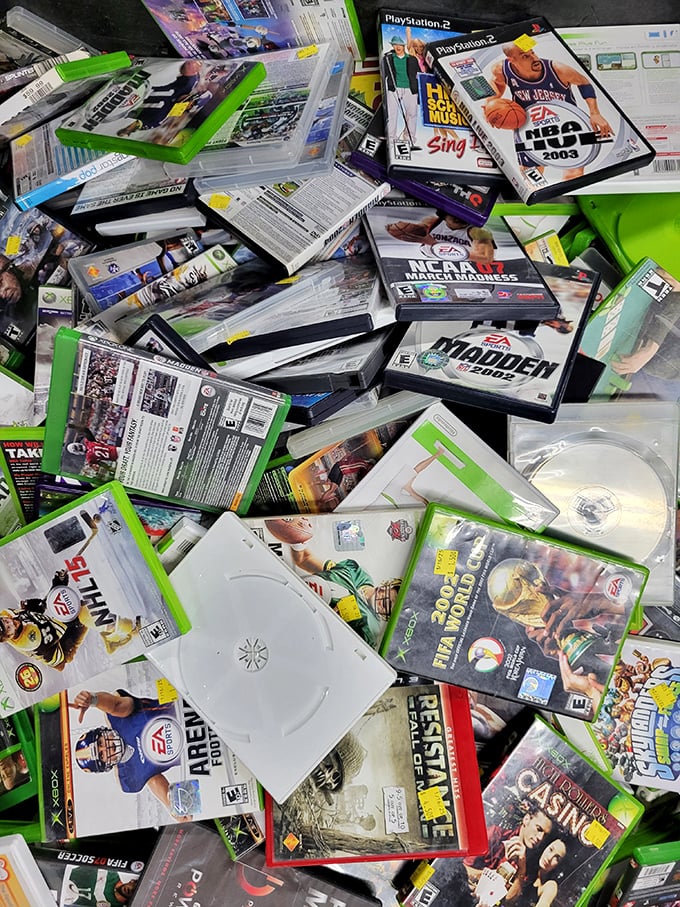 Video game archaeology at its finest. Somewhere in this pile, someone's childhood memories wait to be rediscovered and replayed on a rainy afternoon.