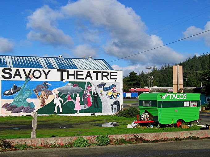 Port Orford's Savoy Theatre mural tells stories while a taco stand proves good food doesn't need fancy packaging or big-city prices.
