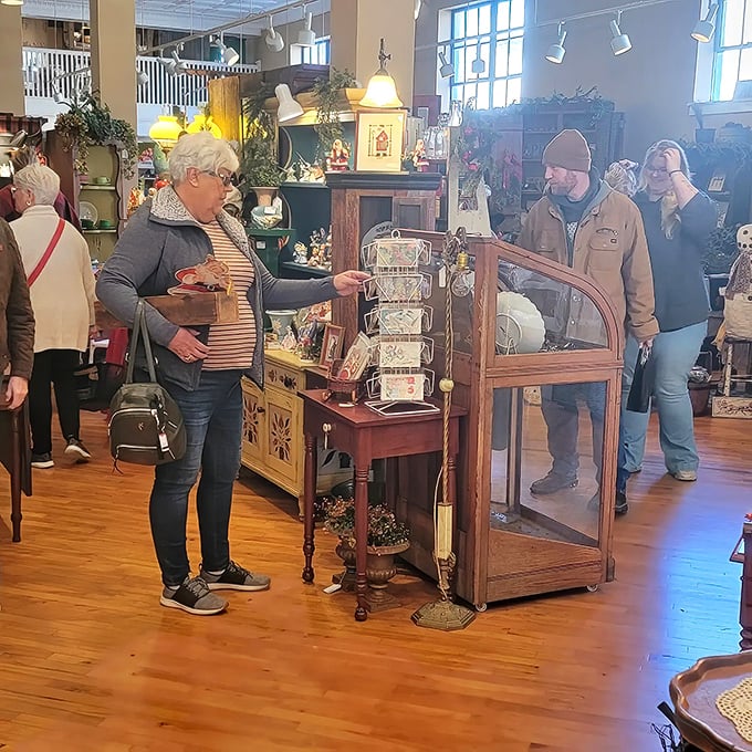 Serious antiquing in action—that moment when you've spotted something special and are mentally rearranging your living room to make it fit.