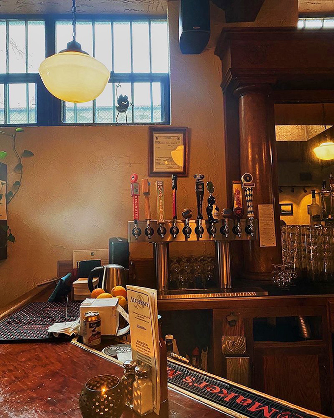The bar where liquid alchemy happens daily. Those taps aren't just dispensing beer—they're pouring liquid stories from Wisconsin's finest brewers.