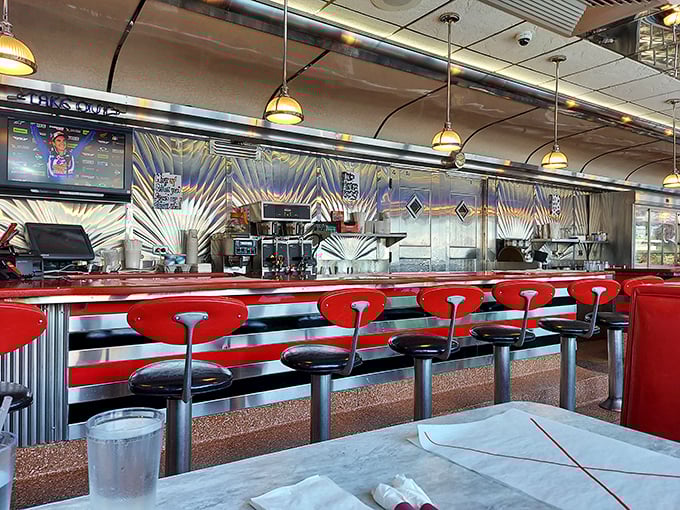 The counter seating offers front-row tickets to the short-order show, where cooks perform the daily dance of eggs, bacon, and hash browns.