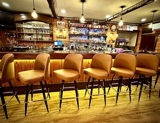 Those honey-colored bar stools aren't just seating—they're front-row tickets to the most delicious show in Perry County.