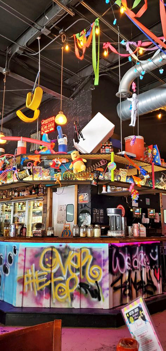 Where toys meet joy—this whimsical bar decor proves that growing up doesn't mean giving up your sense of playful wonder.
