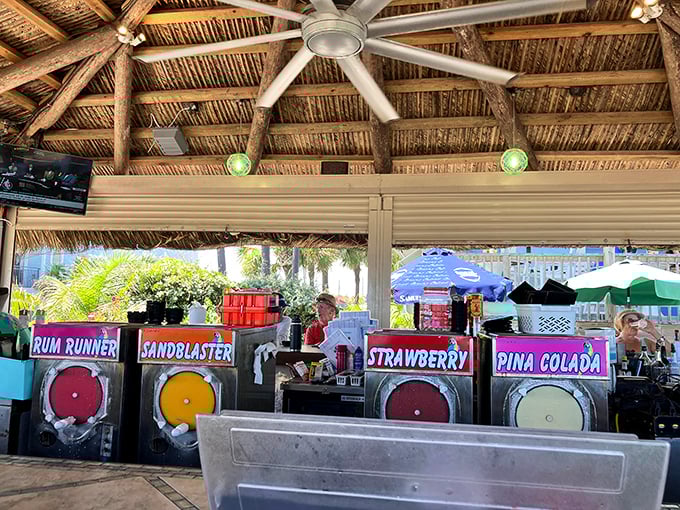 Frozen drink heaven! These colorful machines don't just make cocktails—they manufacture liquid vacation memories by the gallon.
