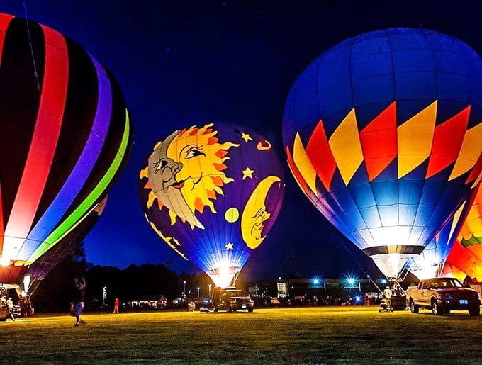 Hot air balloons light up the night sky like giant, colorful fireflies during the Blossom Time Festival. Magic doesn't need a passport.