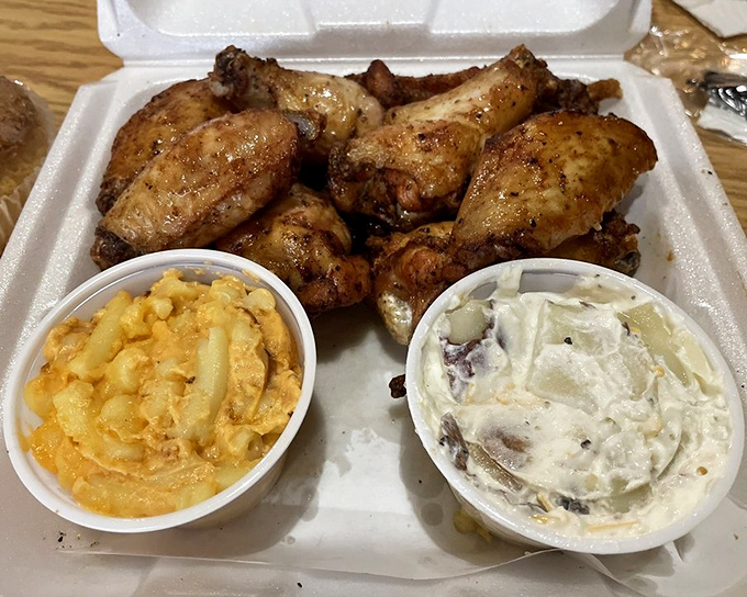 Wings and sides that refuse to be overshadowed by the barbecue stars. That mac and cheese isn't just a side—it's making a compelling argument for center stage.