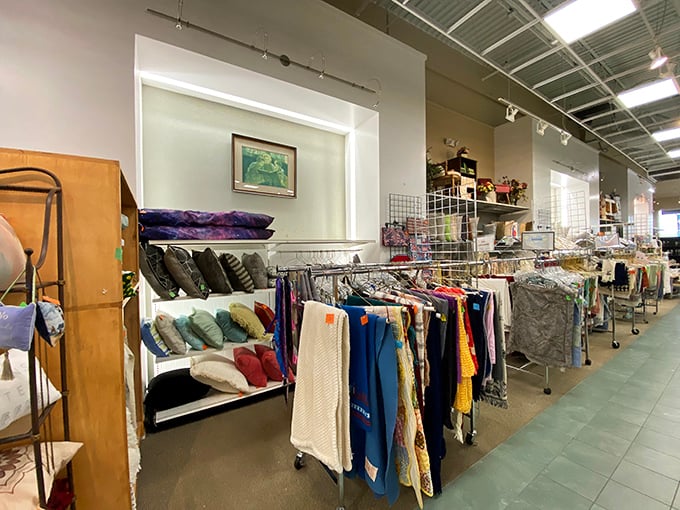 Clothing racks organized with military precision make finding that perfect sweater easier than locating the ketchup in your own refrigerator.