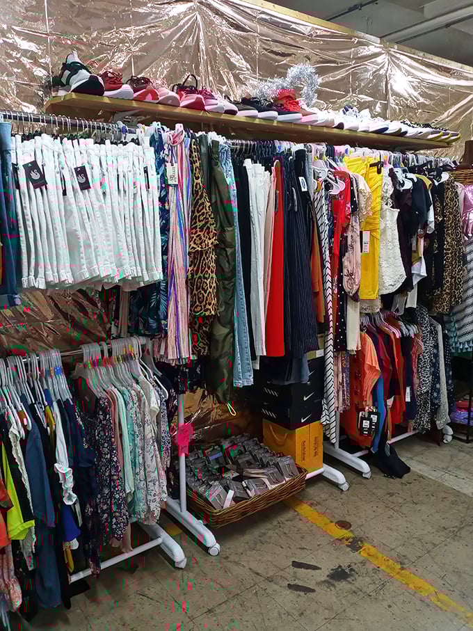 Fashion archaeology at its finest—dig through these racks and you might unearth vintage treasures or next season's statement piece.
