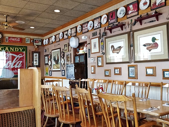 The walls tell stories through duck paintings and collector plates, creating the perfect backdrop for breakfast conversations.