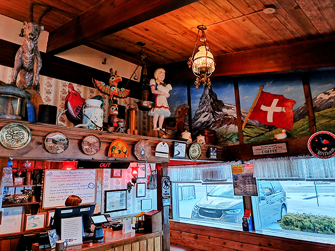 The Swiss-inspired decor isn't just charming—it's a time machine to a place where Heidi herself might skip in for breakfast.