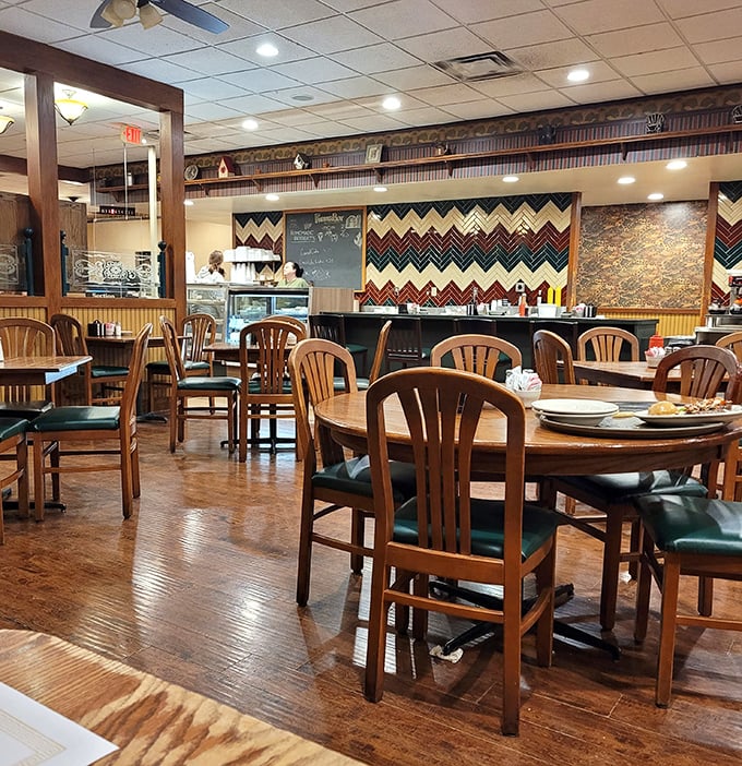 The dining room waits in quiet anticipation of the breakfast rush – tables that have witnessed countless family gatherings and morning revelations.