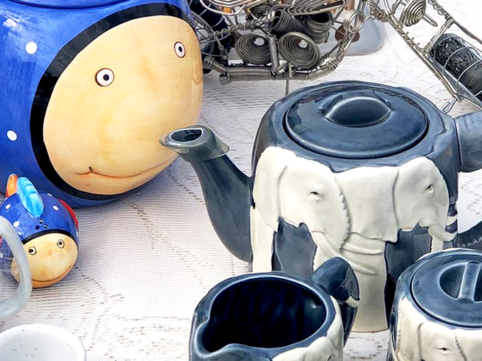 Whimsical teapots with personality to spare. That elephant kettle isn't just brewing tea—it's serving conversation starters by the cupful.