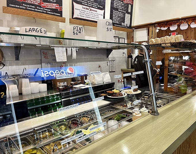 A glimpse into the promised land – where sides and accompaniments wait to complete your barbecue pilgrimage.