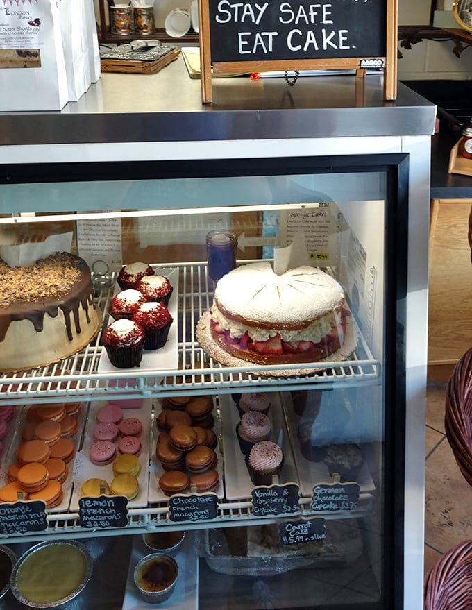 Dessert case philosophy: life is uncertain, eat the pastry first. Colorful macarons and towering cakes make a compelling argument for starting with dessert.