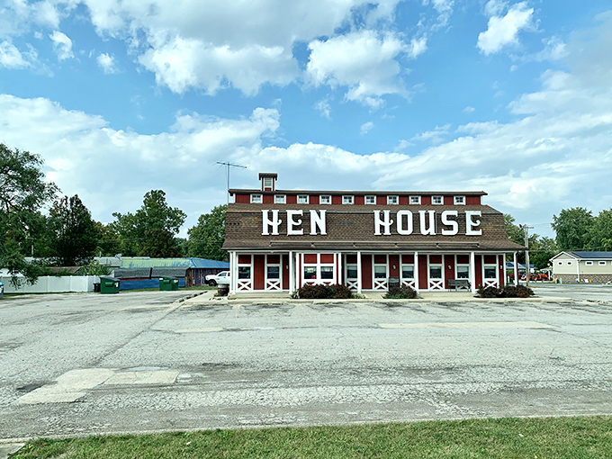 The Hen House Restaurant's distinctive barn-inspired architecture promises comfort food that satisfies that primal craving for dishes that taste like childhood memories.