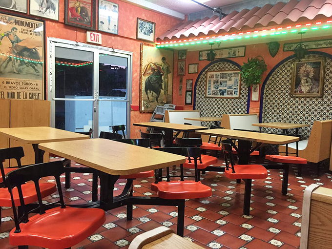 Empty tables waiting for the lunch rush—a rare sight at El Taurino, where seats are usually as coveted as the last tamale.