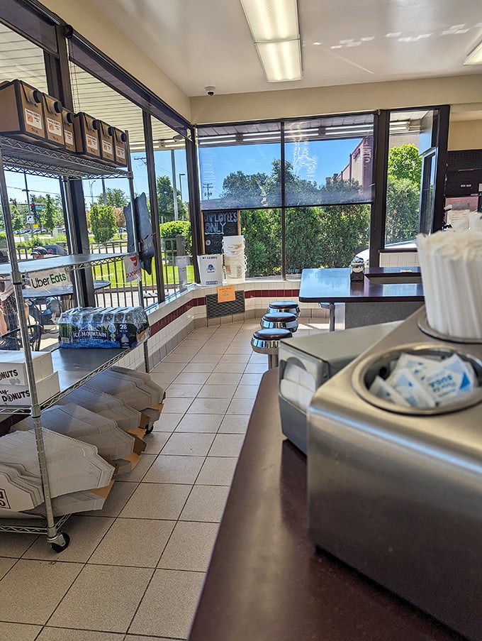 Another angle reveals the timeless charm where every seat offers front-row views of donut magic.
