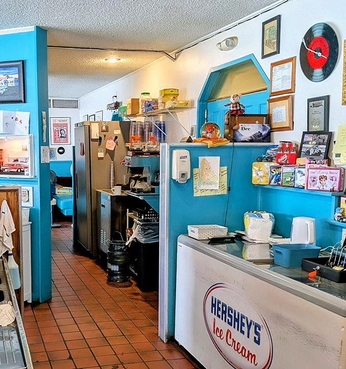 Behind the scenes where the magic happens – notice how everything's within arm's reach, just like kitchens used to be.