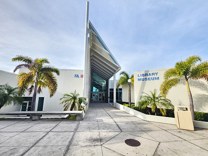 The modern lines of the Library Museum create an architectural surprise amid Tarpon Springs' historic charm—a contemporary cultural oasis under Florida skies.