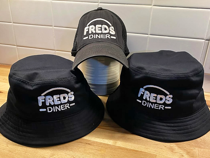 Fred's merch—because sometimes wearing your food loyalty on your head is the only way to express true devotion.