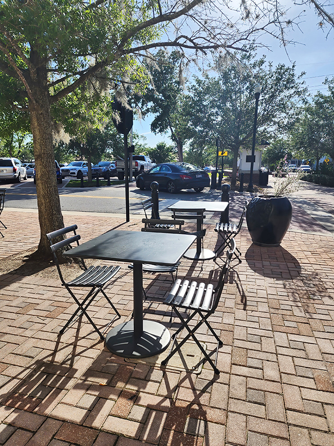 Sidewalk seating under Florida skies—where Winter Haven's charm meets al fresco dining for those perfect not-too-hot evenings.