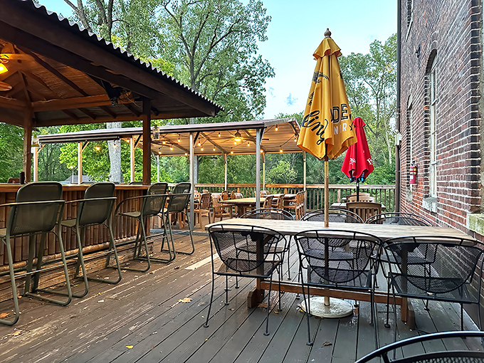 The deck offers dining with a side of nature—where fresh air enhances flavor and trees provide better ambiance than any interior designer could.