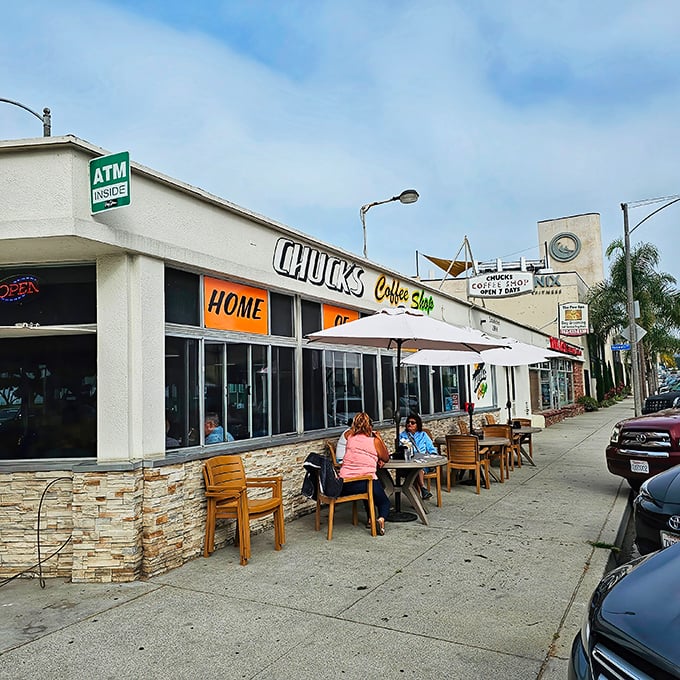 Outdoor seating for those rare Southern California days when it's not absolutely perfect—just merely spectacular.