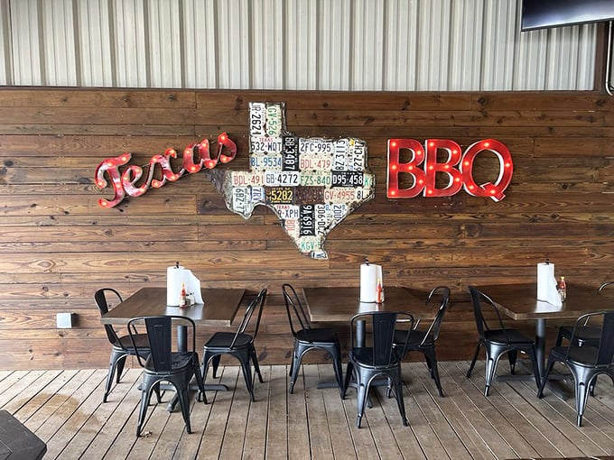 Texas pride on full display – where license plates become art and "BBQ" achieves three-letter perfection alongside "love" and "joy."