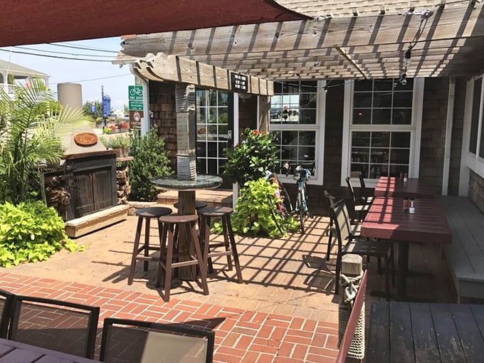The outdoor patio – where summer breezes, cold drinks, and the promise of fish tacos create the perfect Delaware afternoon.