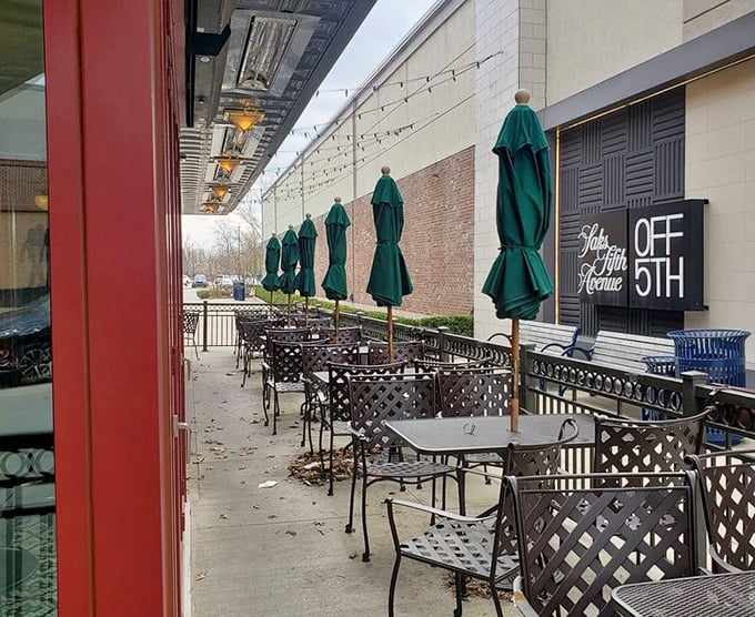 Even the patio speaks of thoughtful design—those green umbrellas standing ready for Ohio's fickle weather while promising al fresco possibilities.