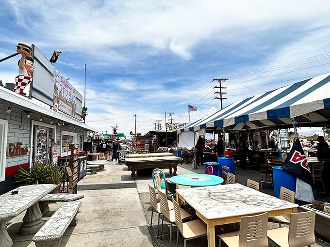 Al fresco dining where the blue sky serves as the ceiling and the desert breeze carries the aroma of what's cooking inside.