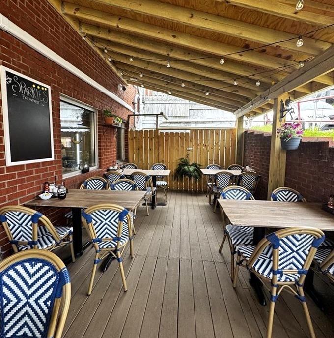 The outdoor patio with string lights—where summer breakfasts transform into al fresco memories worth driving across Pennsylvania for.